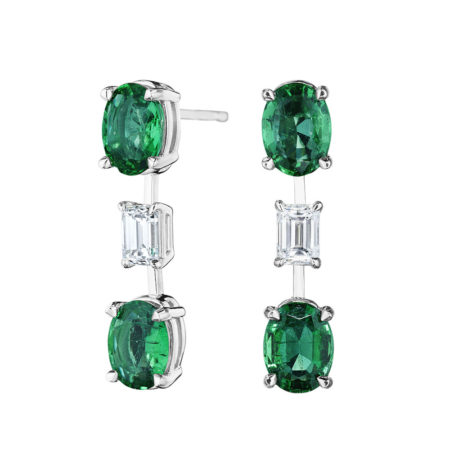 Oval Emerald & Emerald Cut Diamond Earrings – SES Creations