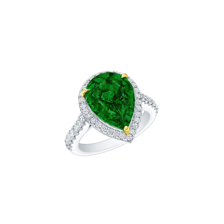 Pear Shape Emerald & Diamond Halo Ring – SES Creations